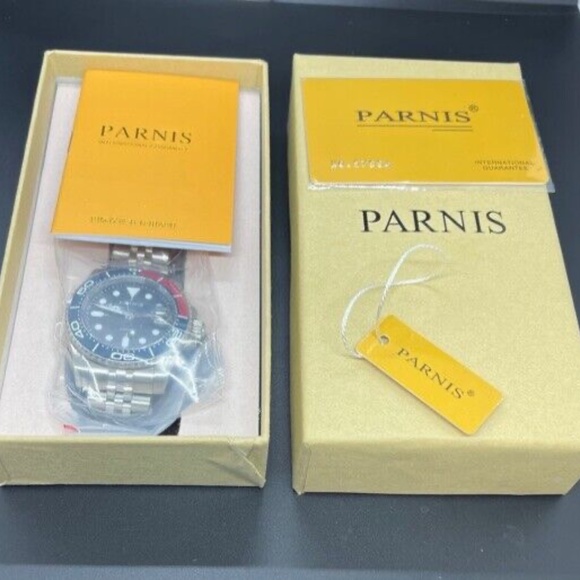 Parnis | Accessories | Parnis 4mm Black Dial Sapphire Gmt Dark Blue Red ...